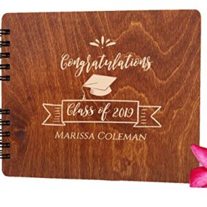 Graduation Wood Guest Book MADE IN USA (CUSTOMIZE PERSONALIZE Wood Engraving) Rustic Grad Gifts Photo Album Party Supplies Decorations Instant Photo Guest Book Congratulation Class of