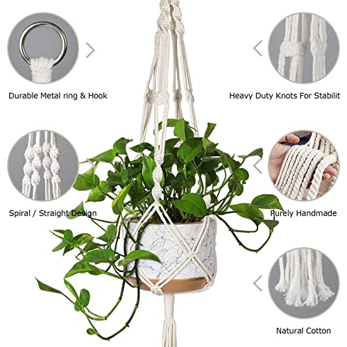 AOMGD 3 Pack Macrame Plant Hanger with 3 Hooks, Different Size Hanging Planters for Indoor Plants Holder,Large 46"/41"/34",Ivory