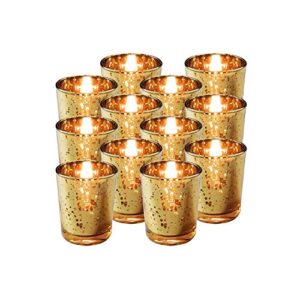 royal imports gold mercury glass votive candle holder, table centerpiece tealight decoration for elegant dinner, party, wedding, holiday, set of 12 (unfilled)