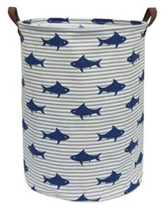 clocor kids laundry basket,shark toy storage bins,baby clothes hamper,round gift basket with handles for bedroom nursery,toddler room decor (shark)