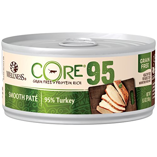 Wellness Core 95% Natural Grain Free Wet Canned Cat Food, Turkey, 5.5-Ounce Can (Pack Of 12)