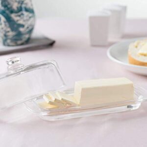 Royalty Art Glass Butter Dish with Handled Lid (Rectangular) Classic Covered 2-Piece Design Clear, Traditional Kitchen Accessory Dishwasher Safe