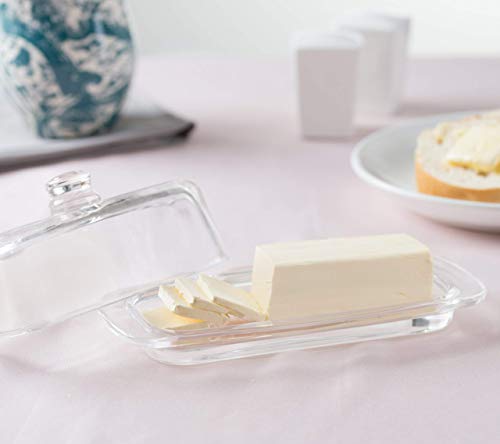 Royalty Art Glass Butter Dish with Handled Lid (Rectangular) Classic Covered 2-Piece Design Clear, Traditional Kitchen Accessory Dishwasher Safe