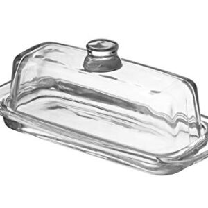 Royalty Art Glass Butter Dish with Handled Lid (Rectangular) Classic Covered 2-Piece Design Clear, Traditional Kitchen Accessory Dishwasher Safe