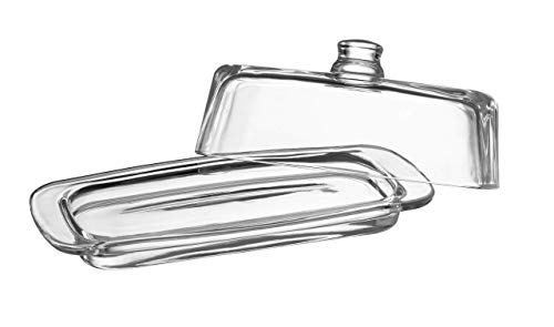 Royalty Art Glass Butter Dish with Handled Lid (Rectangular) Classic Covered 2-Piece Design Clear, Traditional Kitchen Accessory Dishwasher Safe