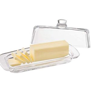 Royalty Art Glass Butter Dish with Handled Lid (Rectangular) Classic Covered 2-Piece Design Clear, Traditional Kitchen Accessory Dishwasher Safe