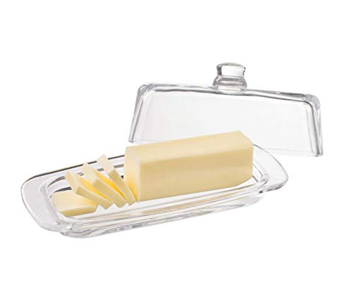 Royalty Art Glass Butter Dish with Handled Lid (Rectangular) Classic Covered 2-Piece Design Clear, Traditional Kitchen Accessory Dishwasher Safe