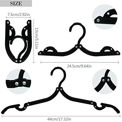 12 PCS Travel Hangers - Portable Folding Clothes Hangers Travel Accessories Foldable Clothes Drying Rack for Travel (Black)