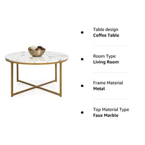 Best Choice Products 36in Faux Marble Accent Table, Modern End Table, Large Coffee Table Home Decor for Living Room, Dining Room, Tea, Coffee w/Metal Frame, Foot Caps, Designer - White/Gold