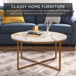 Best Choice Products 36in Faux Marble Accent Table, Modern End Table, Large Coffee Table Home Decor for Living Room, Dining Room, Tea, Coffee w/Metal Frame, Foot Caps, Designer - White/Gold