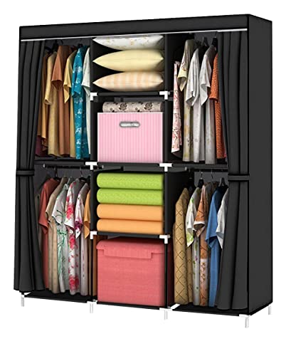 YOUUD Portable Closet Wardrobe Storage Closet Clothes Portable Wardrobe Storage Closet Organizer Portable Closets Wardrobe Closet Organizer Shelf Wardrobe Clothes Organizer Standing Closet Black…