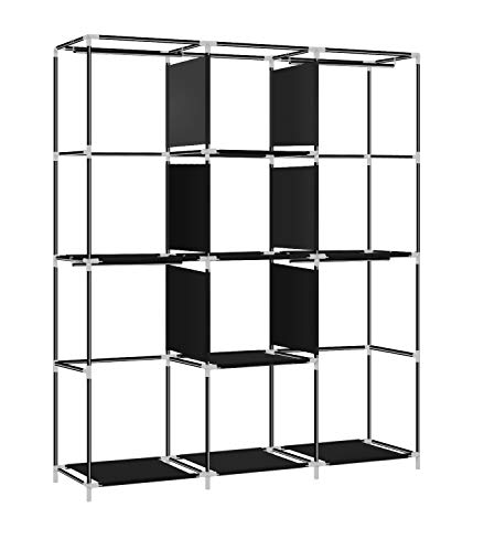 YOUUD Portable Closet Wardrobe Storage Closet Clothes Portable Wardrobe Storage Closet Organizer Portable Closets Wardrobe Closet Organizer Shelf Wardrobe Clothes Organizer Standing Closet Black…