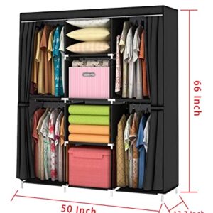 YOUUD Portable Closet Wardrobe Storage Closet Clothes Portable Wardrobe Storage Closet Organizer Portable Closets Wardrobe Closet Organizer Shelf Wardrobe Clothes Organizer Standing Closet Black…