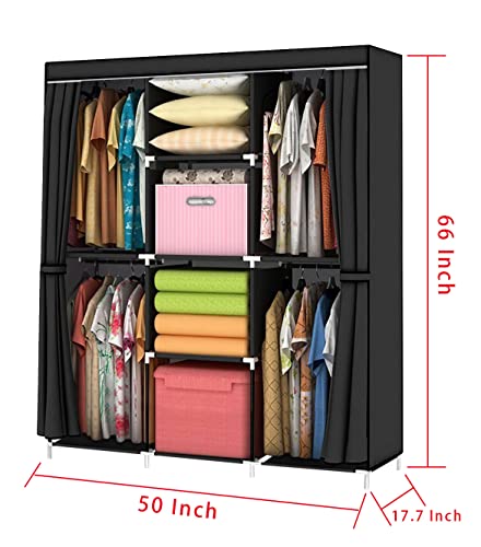 YOUUD Portable Closet Wardrobe Storage Closet Clothes Portable Wardrobe Storage Closet Organizer Portable Closets Wardrobe Closet Organizer Shelf Wardrobe Clothes Organizer Standing Closet Black…