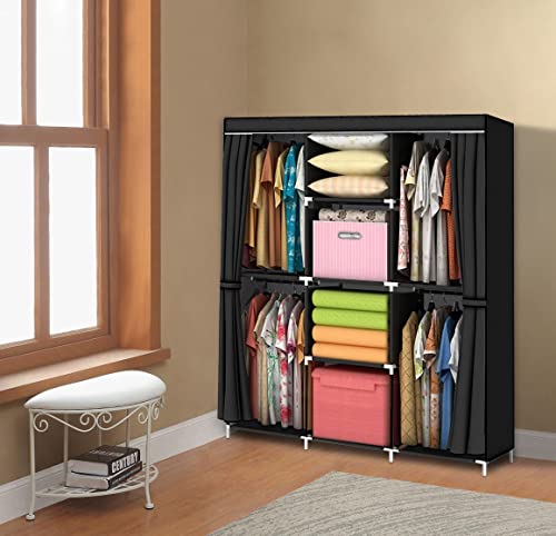 YOUUD Portable Closet Wardrobe Storage Closet Clothes Portable Wardrobe Storage Closet Organizer Portable Closets Wardrobe Closet Organizer Shelf Wardrobe Clothes Organizer Standing Closet Black…