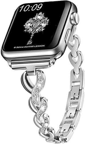 Sangaimei Compatible Bling Band for Apple Watch Band 38mm 40mm 41mm Women Rhinestone Stainless Steel Link Band Iwatch Series 8/7/6/5/4/3/2/1/SE Bracelet Metal Strap