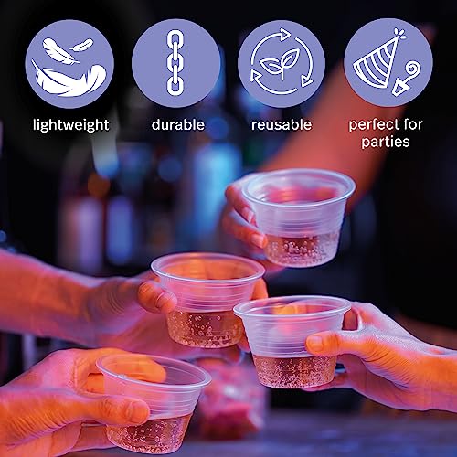 MATANA 100 Crystal Clear Plastic Jager Bomb Shot Glasses, Party Shot Cups - Sturdy, Disposable & Reusable