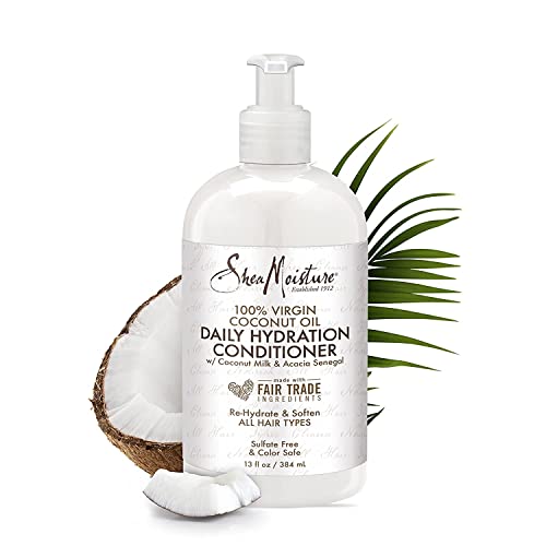 Shea Moisture Shampoo and Conditioner Set, 13 Fl Oz Ea with Leave In Treatment Spray 8 Fl Oz, Daily Hydration 100% Virgin Coconut Oil, Curly Hair Products Bundle, Shea Butter, Coconut Milk