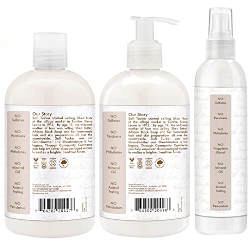 Shea Moisture Shampoo and Conditioner Set, 13 Fl Oz Ea with Leave In Treatment Spray 8 Fl Oz, Daily Hydration 100% Virgin Coconut Oil, Curly Hair Products Bundle, Shea Butter, Coconut Milk