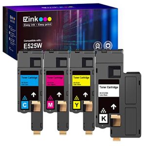 e-z ink (tm compatible toner cartridge replacement for dell e525w e525 525w to use with e525w wireless color printer for 593-bbjx 593-bbju 593-bbjv 593-bbjw (black cyan magenta yellow, 4 pack)