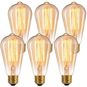 edison light bulbs, 6pcs vintage 60 watt incandescent light bulbs e26 base dimmable decorative antique filament light bulbs 252 lumens, amber warm