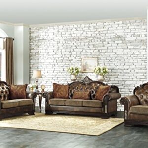 Homelegance Croydon Traditional Two-Tone Love Seat, 65"W, Brown PU Leather