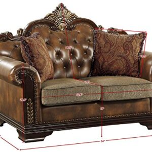 Homelegance Croydon Traditional Two-Tone Love Seat, 65"W, Brown PU Leather