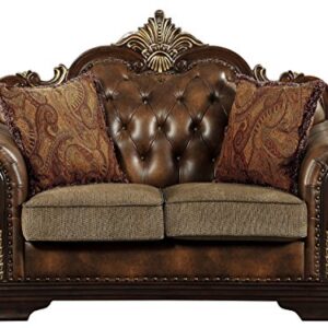 Homelegance Croydon Traditional Two-Tone Love Seat, 65"W, Brown PU Leather