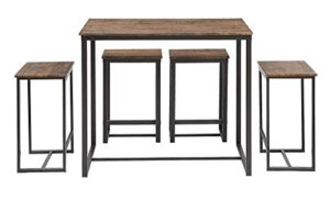 abington lane 5-piece kitchen/dining table set w/four (4) stools - versatile, tall, modern table set for the contemporary home - (walnut finish)