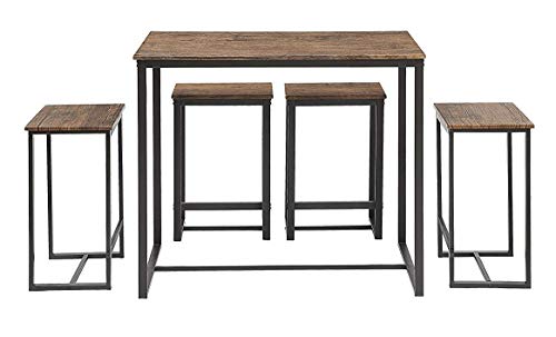 Abington Lane 5-Piece Kitchen/Dining Table Set w/Four (4) Stools - Versatile, Tall, Modern Table Set for The Contemporary Home - (Walnut Finish)