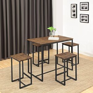 Abington Lane 5-Piece Kitchen/Dining Table Set w/Four (4) Stools - Versatile, Tall, Modern Table Set for The Contemporary Home - (Walnut Finish)