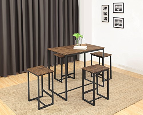 Abington Lane 5-Piece Kitchen/Dining Table Set w/Four (4) Stools - Versatile, Tall, Modern Table Set for The Contemporary Home - (Walnut Finish)