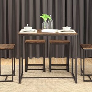 Abington Lane 5-Piece Kitchen/Dining Table Set w/Four (4) Stools - Versatile, Tall, Modern Table Set for The Contemporary Home - (Walnut Finish)