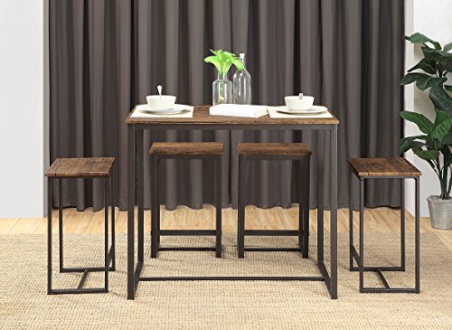 Abington Lane 5-Piece Kitchen/Dining Table Set w/Four (4) Stools - Versatile, Tall, Modern Table Set for The Contemporary Home - (Walnut Finish)