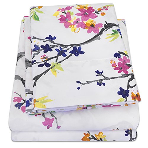 1500 Supreme Collection Extra Soft Botanical Bright Whimsical Watercolor Pattern Sheet Set, King - Luxury Bed Sheets Set with Deep Pocket Wrinkle Free Bedding, Printed Pattern, King