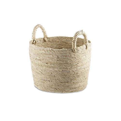 Design Ideas Maiz Medium Basket 11.8" x 11.8" x 12.2" Corn Leaf Woven Basket with Handles, Home Decor Storage Basket