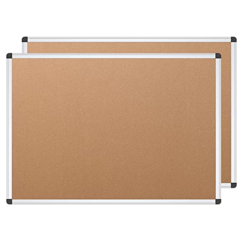 VIZ-PRO Cork Notice Board, 48 X 36 Inches, Pack of 2, Silver Aluminium Frame