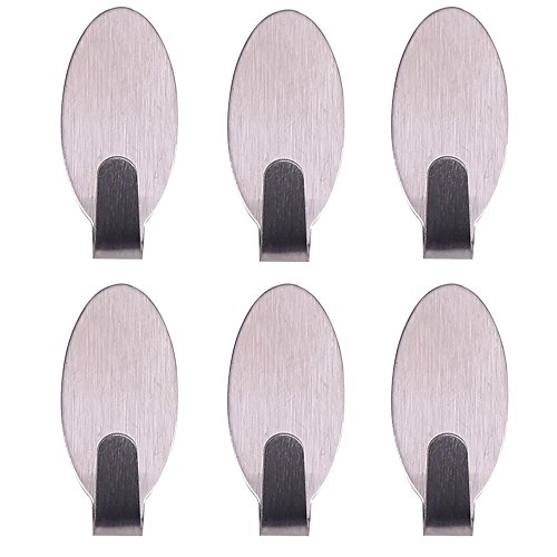 Hometeq (6 Pack) 1.25" Mini Stainless Steel Strong Self Adhesive Hooks Sticky Wall Mount Hooks for Bathroom Kitchen Office