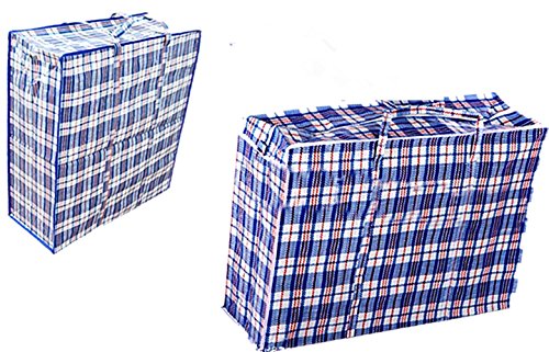 anselynn Laundry Bags Set of 2 Large Plastic Checkered Storage Laundry Shopping Bags with Zipper and Handles!Great for Travel,Laundry,Shopping,Storage,Moving! 23x23x5.7/18x19x4.7(Blue)