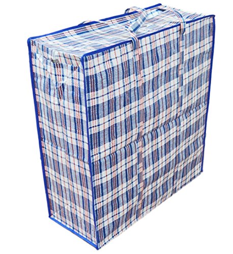 anselynn Laundry Bags Set of 2 Large Plastic Checkered Storage Laundry Shopping Bags with Zipper and Handles!Great for Travel,Laundry,Shopping,Storage,Moving! 23x23x5.7/18x19x4.7(Blue)