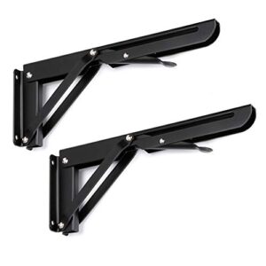 sumnacon sturdy folding shelf brackets - heavy duty metal triangle table bench folding shelf bracket 10 inch, 2 pcs folding shelf hinge wall mounted, max load 132lb (black)