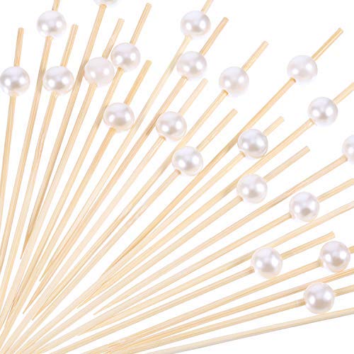 Blulu 200 Pack Cocktail Picks for Appetizers 4.7 Inch Fruit Sticks Pearl Fancy Bamboo Toothpicks For Party Birthday Wedding Supplies