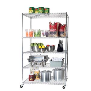 seville classics ultradurable commercial grade nsf certified steel wire wheels organizer for garage, warehouse, office, restaurant, classroom, kitchen, 5-tier shelving, 48" w x 24" d