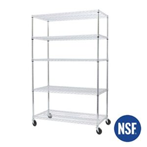 Seville Classics Ultradurable Commercial Grade Nsf Certified Steel Wire Wheels Organizer for Garage, Warehouse, Office, Restaurant, Classroom, Kitchen, 5-Tier Shelving, 48" W x 24" D