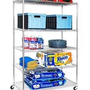 Seville Classics Ultradurable Commercial Grade Nsf Certified Steel Wire Wheels Organizer for Garage, Warehouse, Office, Restaurant, Classroom, Kitchen, 5-Tier Shelving, 48" W x 24" D