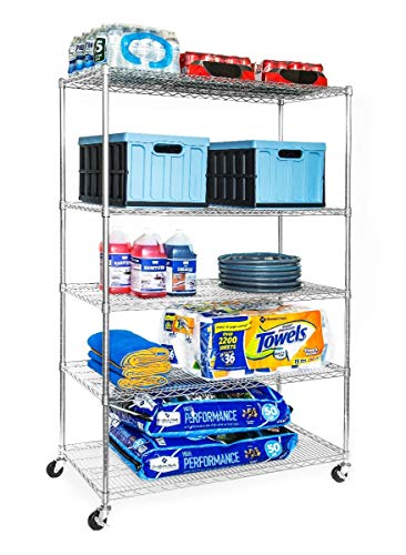 Seville Classics Ultradurable Commercial Grade Nsf Certified Steel Wire Wheels Organizer for Garage, Warehouse, Office, Restaurant, Classroom, Kitchen, 5-Tier Shelving, 48" W x 24" D