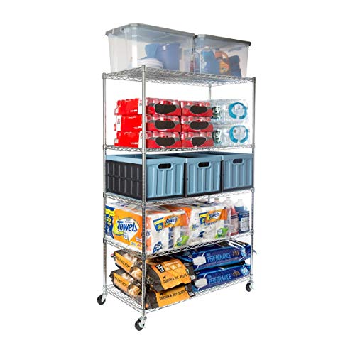 Seville Classics Ultradurable Commercial Grade Nsf Certified Steel Wire Wheels Organizer for Garage, Warehouse, Office, Restaurant, Classroom, Kitchen, 5-Tier Shelving, 48" W x 24" D