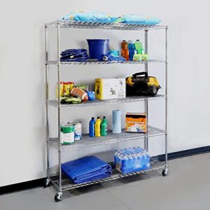 Seville Classics Ultradurable Commercial Grade Nsf Certified Steel Wire Wheels Organizer for Garage, Warehouse, Office, Restaurant, Classroom, Kitchen, 5-Tier Shelving, 48" W x 24" D