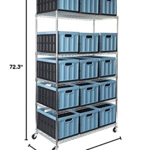 Seville Classics Ultradurable Commercial Grade Nsf Certified Steel Wire Wheels Organizer for Garage, Warehouse, Office, Restaurant, Classroom, Kitchen, 5-Tier Shelving, 48" W x 24" D