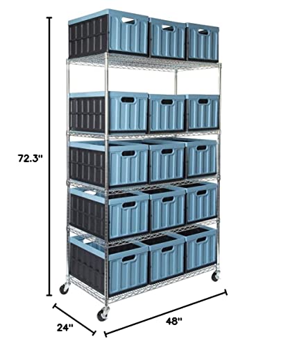 Seville Classics Ultradurable Commercial Grade Nsf Certified Steel Wire Wheels Organizer for Garage, Warehouse, Office, Restaurant, Classroom, Kitchen, 5-Tier Shelving, 48" W x 24" D